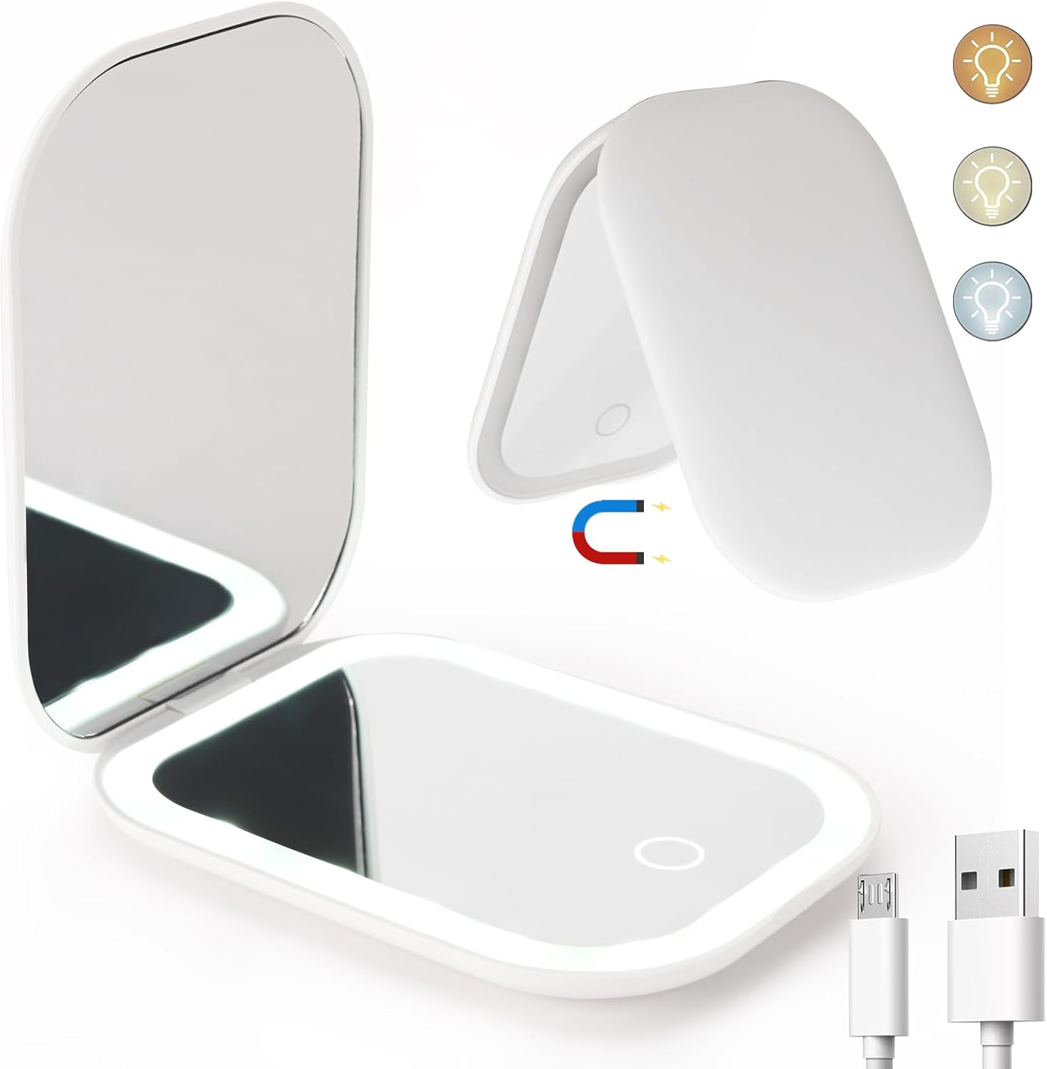 Amazon.com: LED Compact Mirror with 3-Color Light, Small Travel Mirror ...