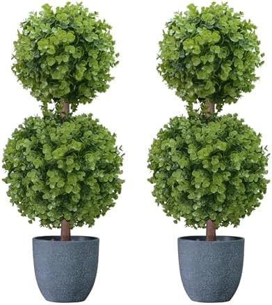 Amazon.com: HOMCOM Set of 2 23.5" Artificial Ball Boxwood Topiary Trees ...