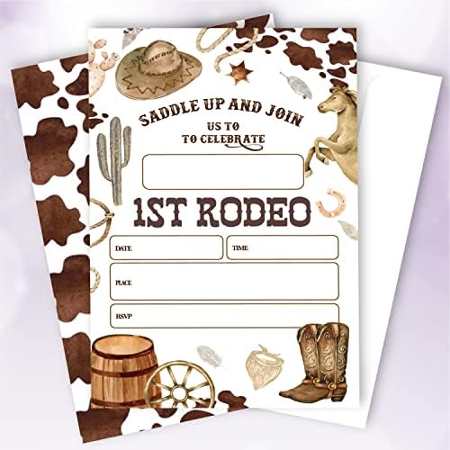 Amazon.com : 20 Sets 1st Rodeo Saddle Up Birthday Party Invitations ...