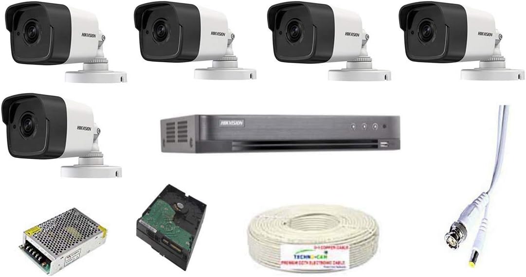 Buy HIKVISION 5MP Combo KIT with 5 Bullet Camera, DVR, Copper Cable,BNC ...