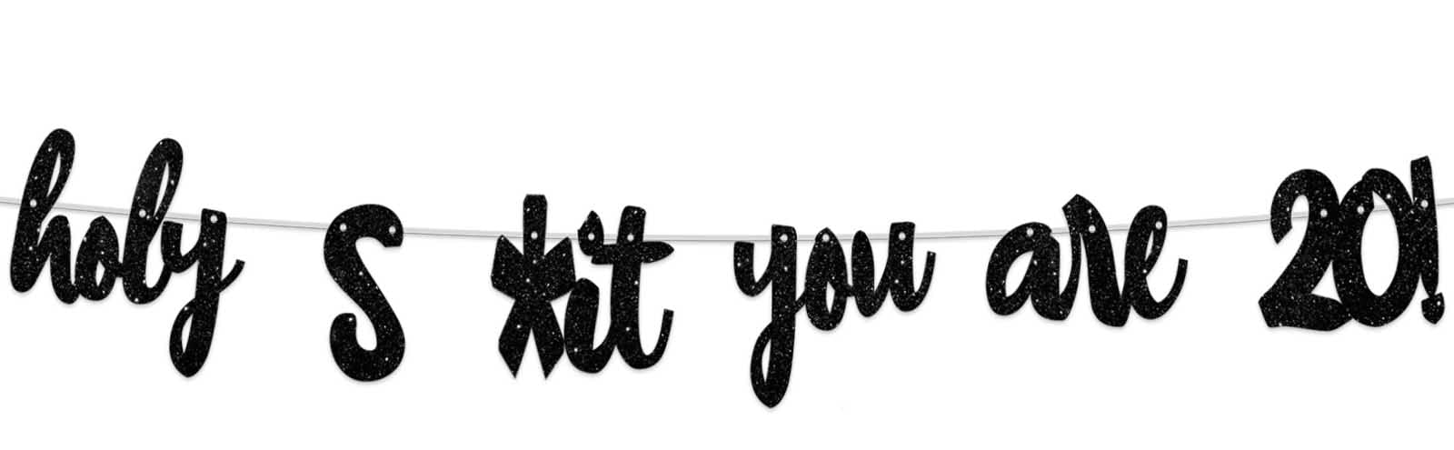 Amazon.com: Holy S*ht You are 20! Banner Backdrop Glitter Black Hello ...