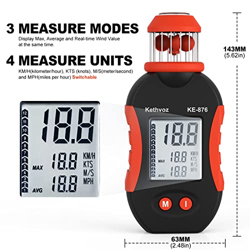 Anemometer Wind Speed Meter Outdoor, Kethvoz Digital Air Flow Tester ...