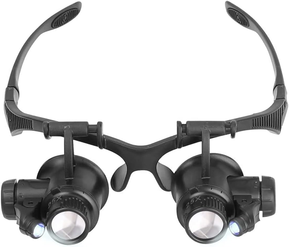 Amazon.com: 10X 15X 20X 25X LED Magnifier Illuminated Double Eye Glass ...