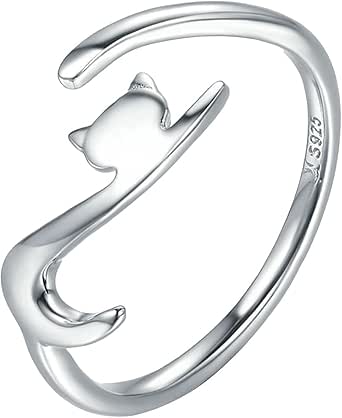 Amazon.com: 925 Sterling Silver Jewelry Cute Cat Rings Adjustable ...