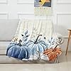 Amazon.com: Blue Pumpkins Fall Throw Blanket Thanksgiving White Orange ...