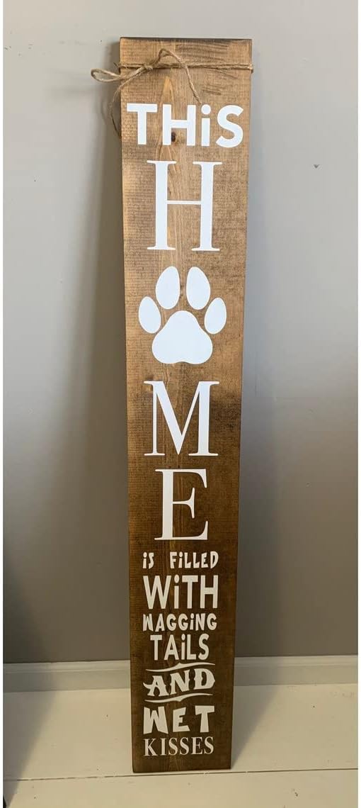 Amazon.com: Dogs Wagging Tails Home Porch Wood Sign Dog Paw Print Sign ...