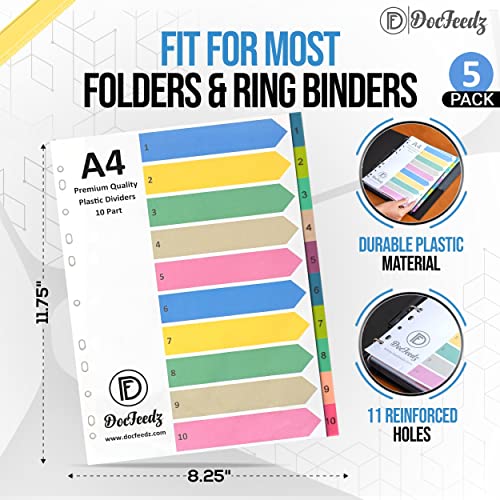 DocFeedz 10 Part Plastic File Dividers A4 with Index Paper Pack of 05 ...
