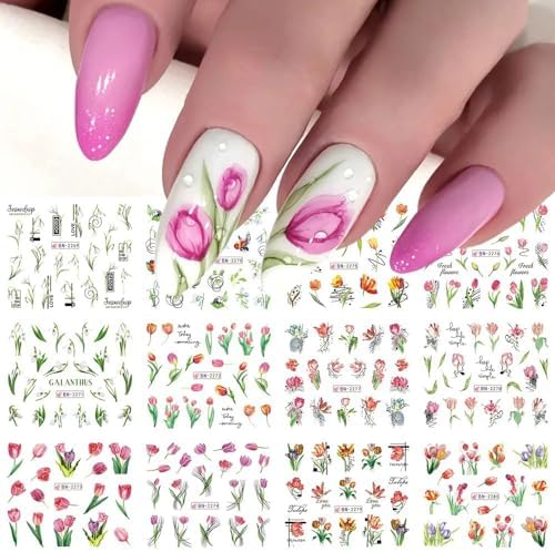 Amazon.com: Flowers Nail Art Stickers Decals Tulip Floral Leaf ...