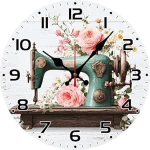 Amazon.com: Lefangovs Wooden Sewing Machine Wall Clock Battery Operated 12inch Sewing Room Clock ...