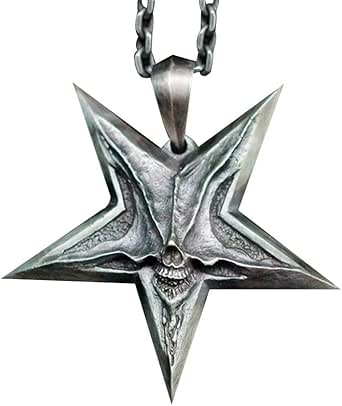 TUNWIN Satan Inverted Pentagram Necklace Baphomet Demon Star Skull ...
