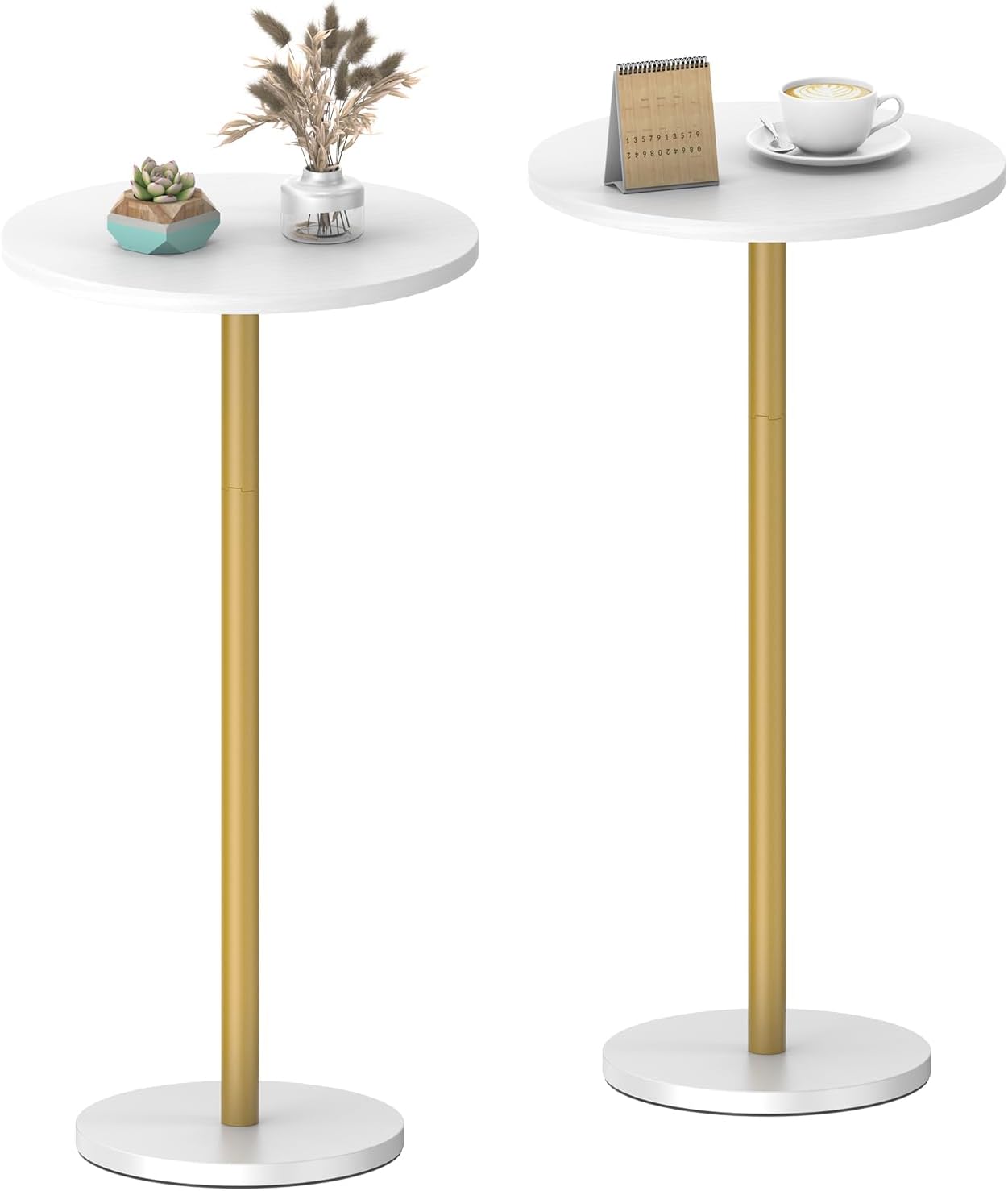 White Small Round Side Table Set of 2 Pedestal Drink End Table for ...
