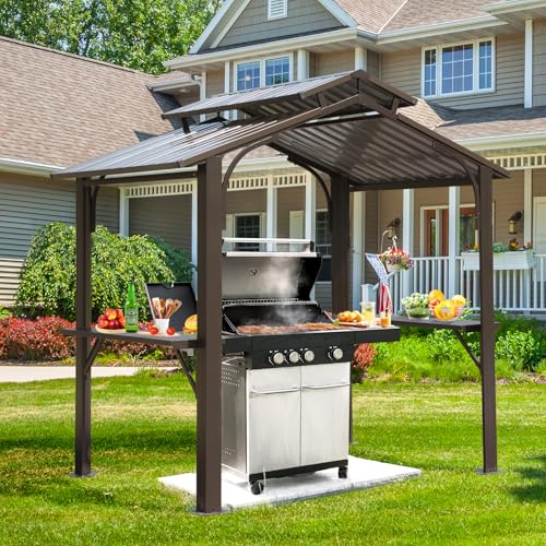 Domi 8'×5' Hardtop Grill Gazebo, Outdoor BBQ Gazebo with Galvanized ...