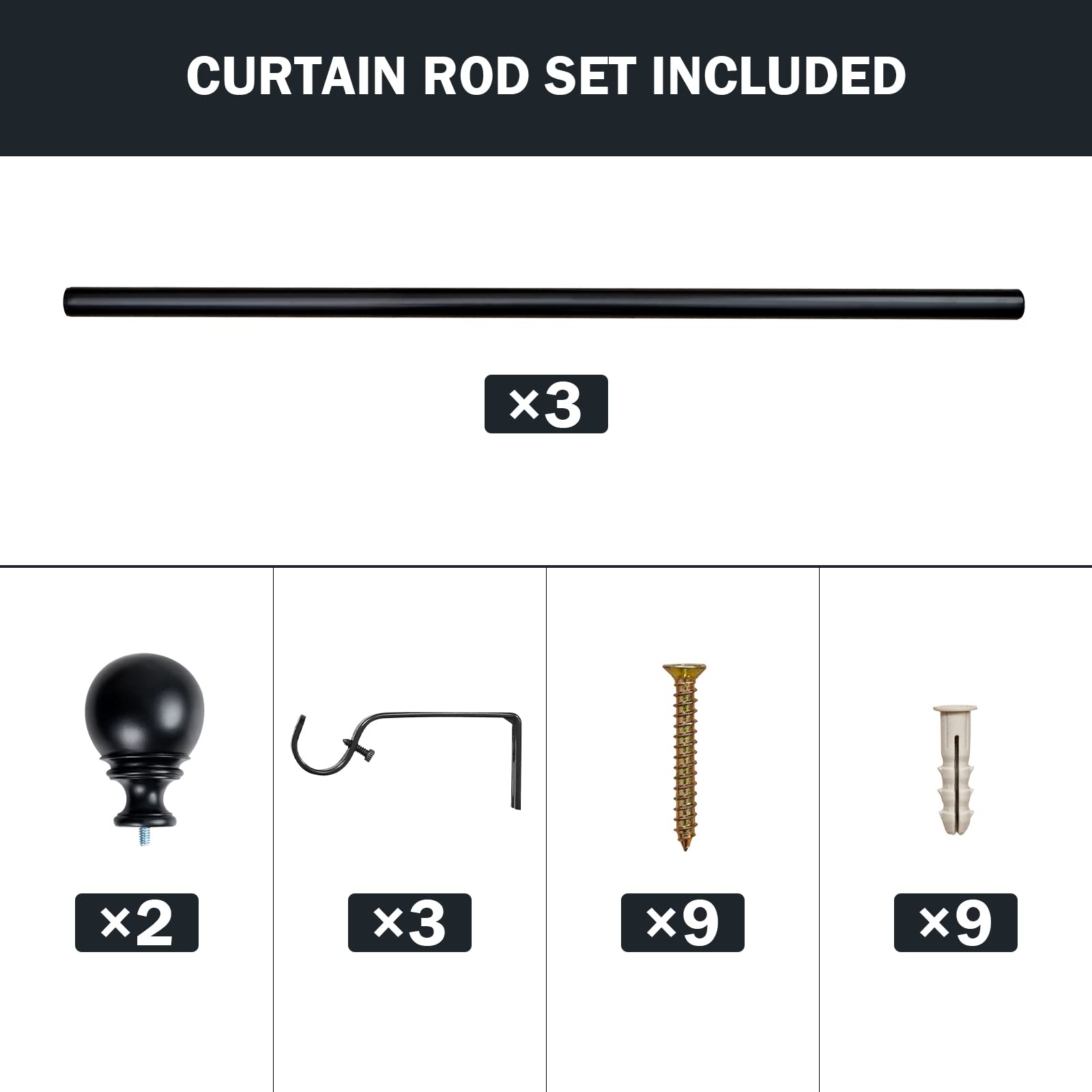 IFELS Black Curtain Rods for Windows 48 to 84 Inch, Heavy Duty Curtain ...
