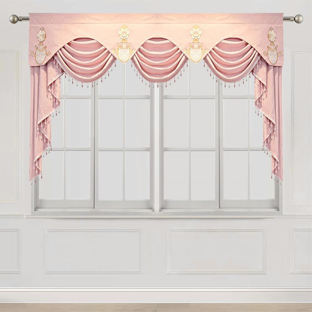 Amazon.com: KMSG Luxury Pink Chenille Waterfall Window Valance for ...