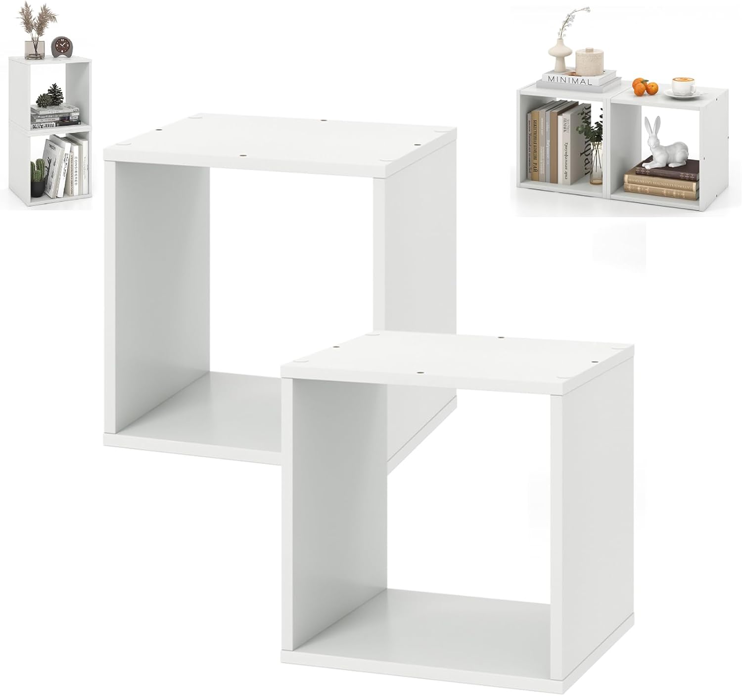 COSTWAY Cube Bookcase Set of 2/3, Stackable Bookshelf Storage Organizer ...