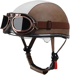 Amazon.com: Thin Vintage Skull Cap Motorcycle Half Helmet with Goggles ...