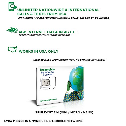 Lyca t-mobile simkaart voor op reis, prepaid 4 GB high speed voor de VS ...