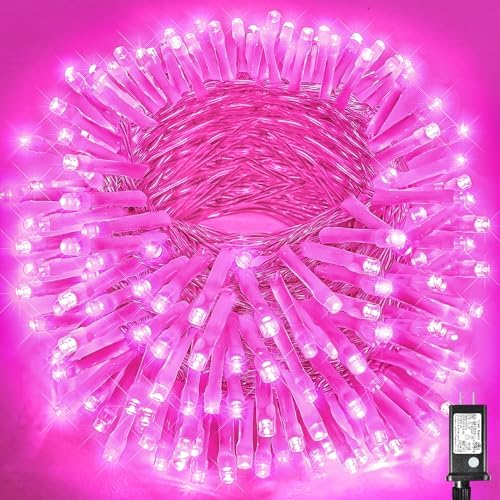 300 LED Pink String Lights, 99ft Pink Christmas Lights Outdoor 8 Modes ...