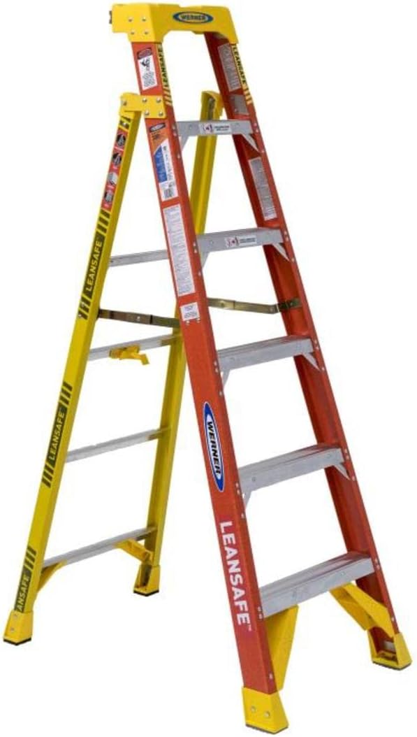 Werner L6206 Type IA Fiberglass Leaning Ladder, 5 Steps, Orange/Yellow ...