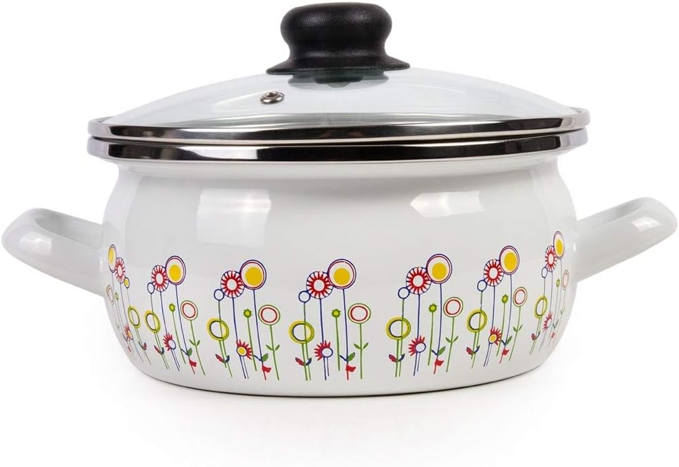 Amazon.com: Retro 5QT Flower Enamel on Steel Stock Soup pot with Lid ...
