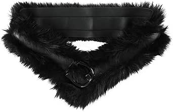 Women Faux Fur Belt Winter Warm Fluffy PU Leather Waistband Furry Wide ...