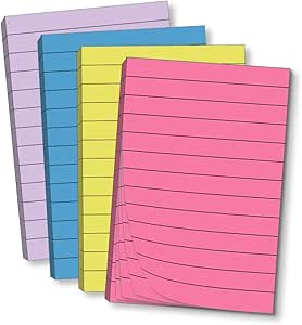 4 Pack Lined Sticky Notes, 200 Sheets Bright Color Lined Sticky Notes ...