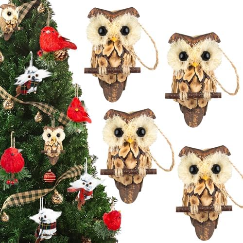 Amazon.com: Nature Vibe Sisal Owl Ornaments Christmas Tree Decorations ...