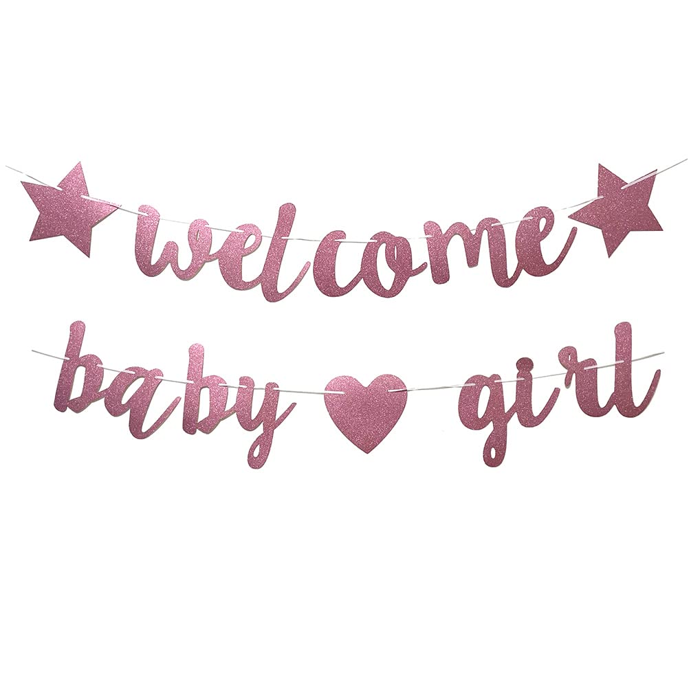 Buy Rose Gold Welcome Baby Girl Banner, Glitter A Little Princess Baby ...