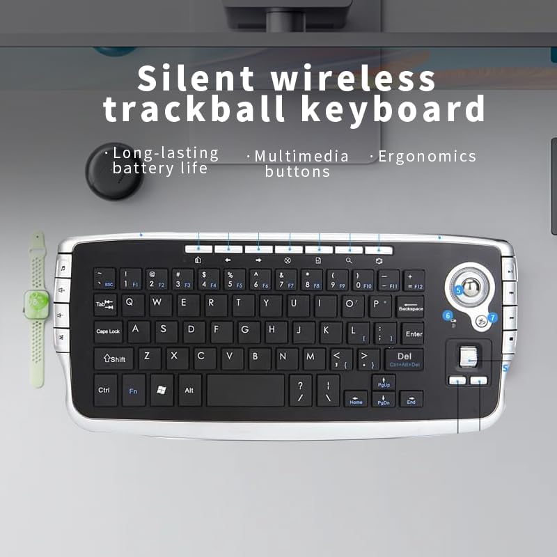 JOMAA TK5 Mini Ergonomic 2.4G Wireless Keyboard with Trackball Mouse ...
