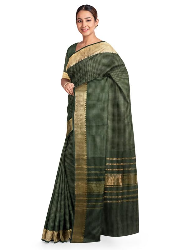 Buy Deepakshi Silks Dark Green Checks With Zari Border Chettinad Cotton ...