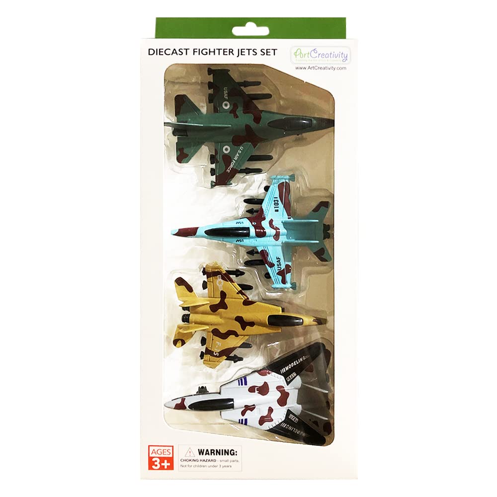 ArtCreativity Diecast Fighter Jets, Pullback Mechanism, Set of 4 ...