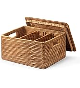 Amazon.com: GaiaMade Handwoven Rattan Basket With Lid, Natural Wicker ...