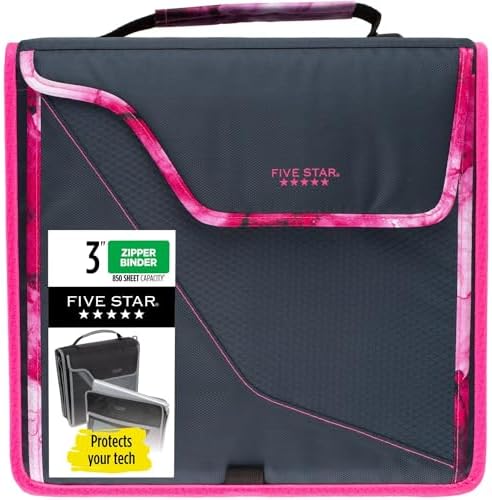 Five Star 3-inch Zipper Binder with Handle, 12-4/5 X 12-1/5 Inches ...