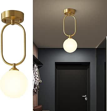 Qufute Gold Brass Ceiling Light Fixture,Mid Century Modern Semi Flush ...
