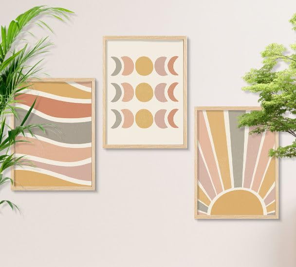 SAF paintings BOHO Set of 3 Modern Art Premium Brown frame Bohemian ...