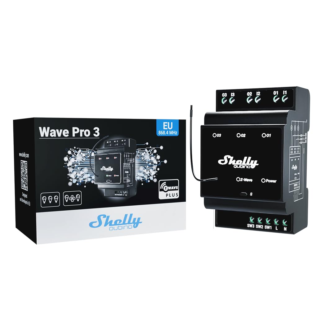 Shelly Wave Pro 3 | Professioneller 3-Kanal DIN-Schienen Z-Wave Schalter | Potenzialfreien ...