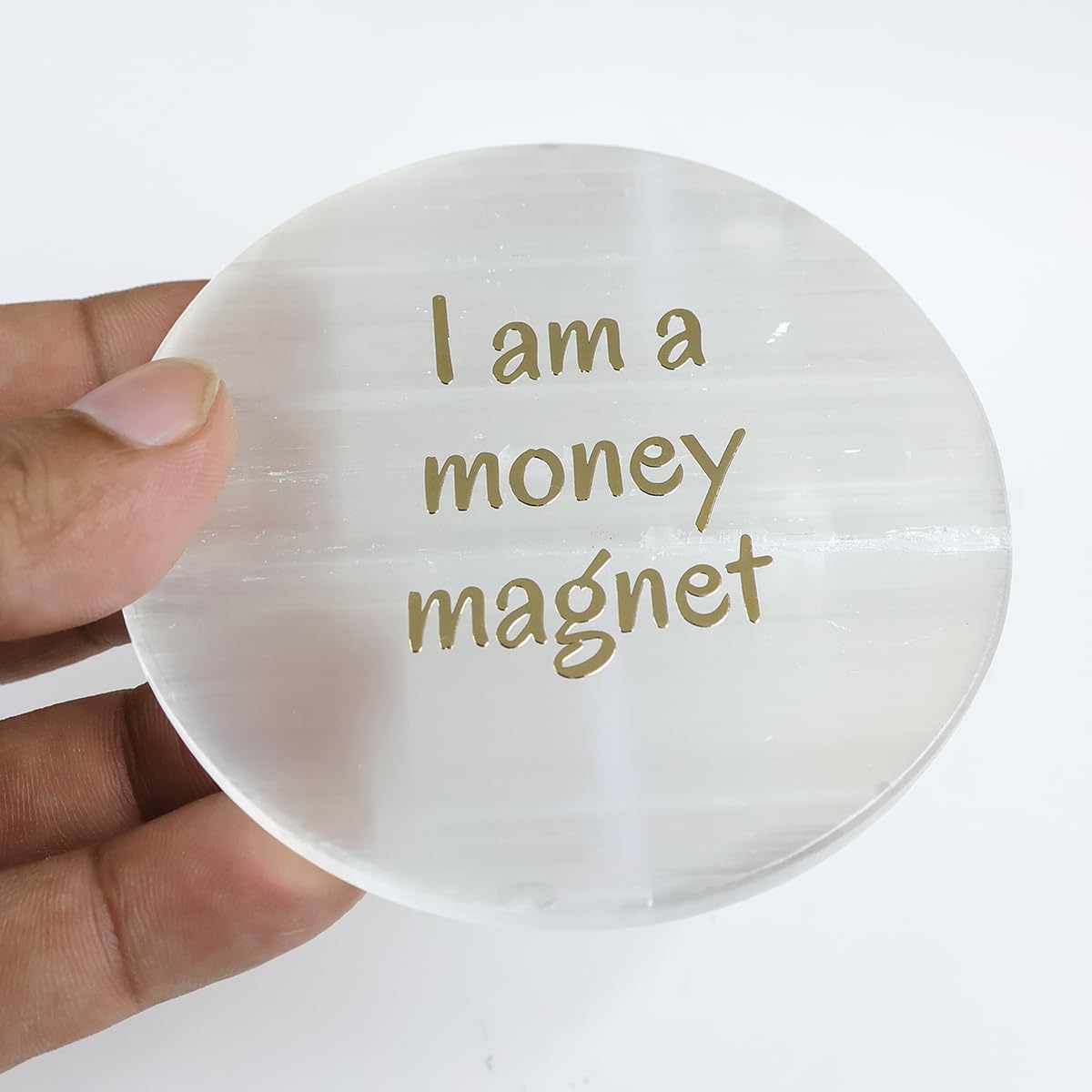 Reiki Crystal Products Selenite Charging Plate Coaster with I am Money ...