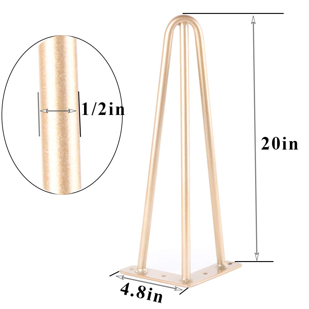 Osring 20 Inch Hairpin Table Legs with 1/2" Dia 3-Rods, Heavy Duty ...