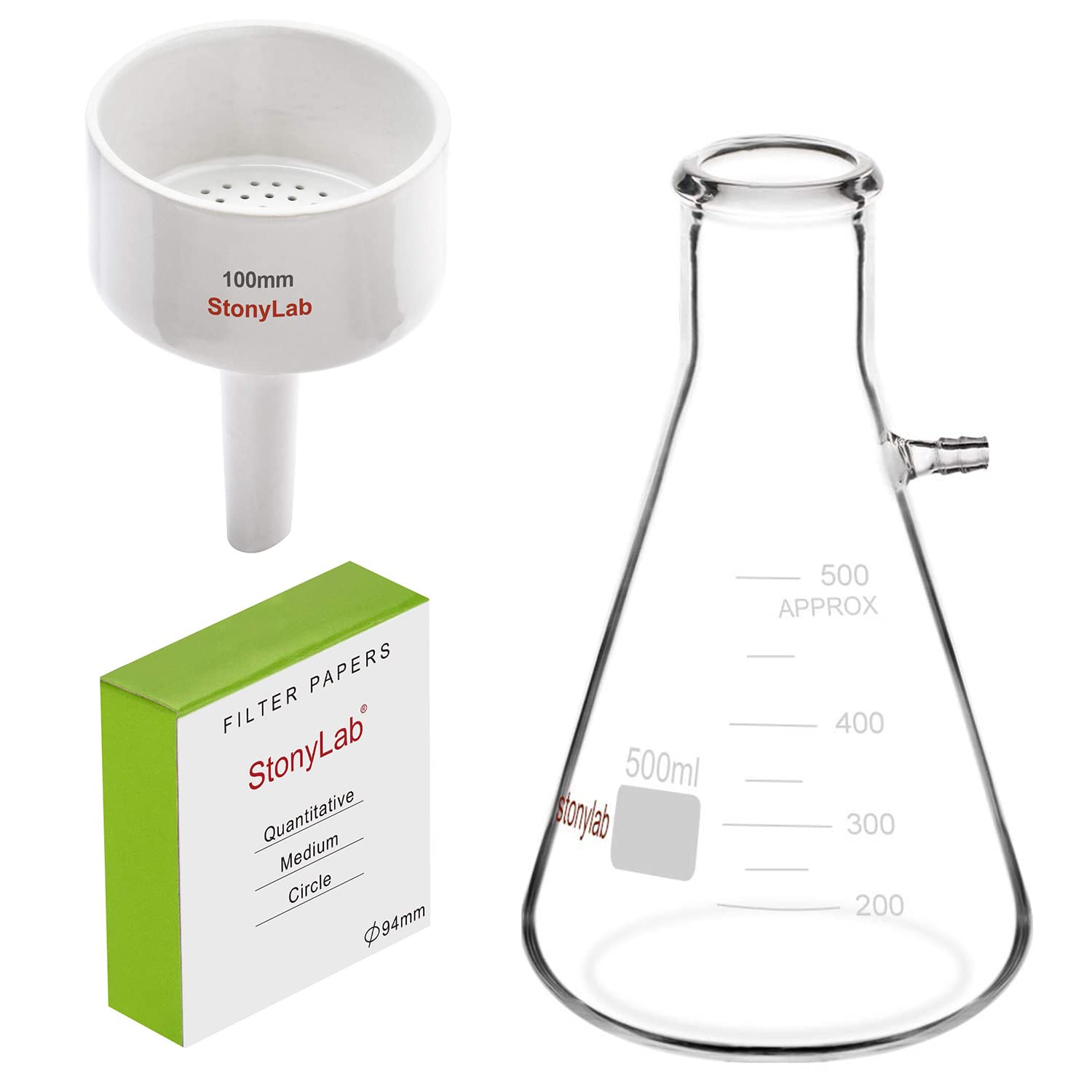stonylab Flask/Funnel/Filter Paper Bundle, 500ml Heavy Wall ...