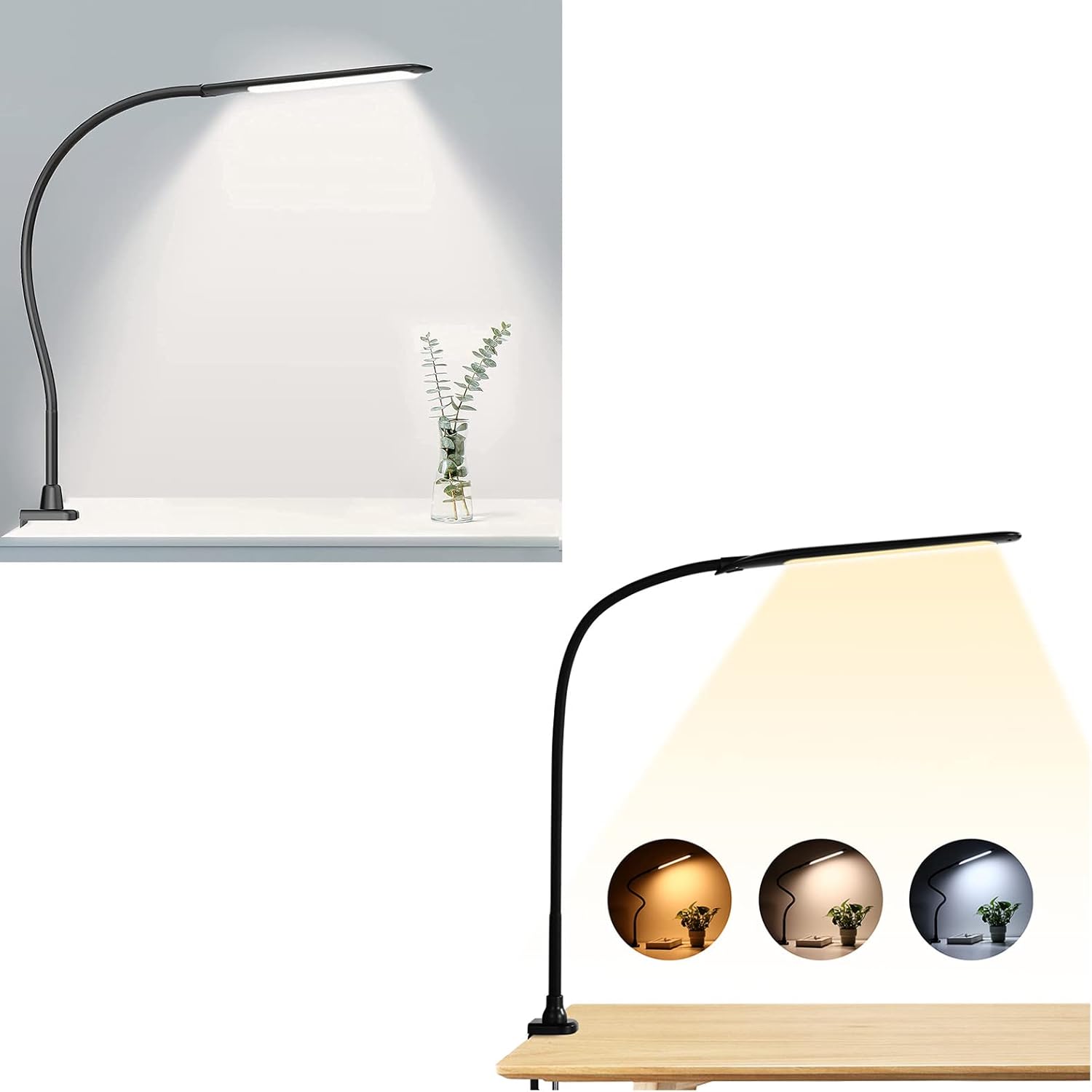 LED Desk Lamp with Clamp,Flexible Gooseneck Clamp Lamp,Dimmable,Touch ...