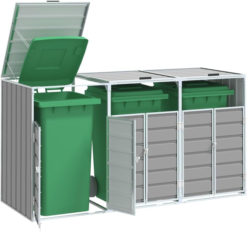Amazon.com : Loibinfen Outdoor Steel Garbage Bin Storage Shed for 3 ...