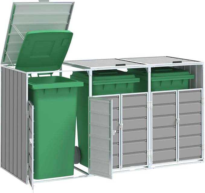 Juroupi Wheelie Bin Storage for Triple Bins Grey 216x81x115 cm Steel ...