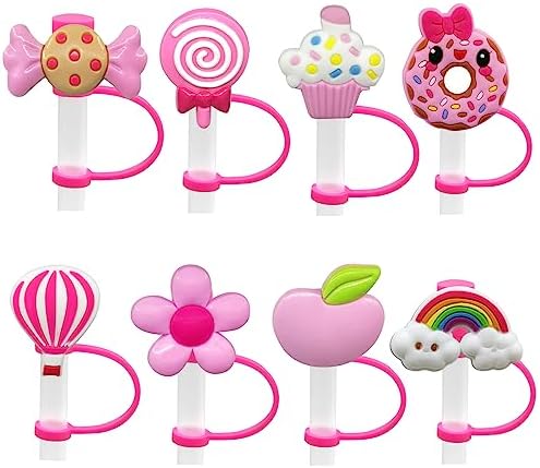 Amazon.com: BUKBUVLO Pink Straw Cover Cap Set of 8, Reusable Silicone ...