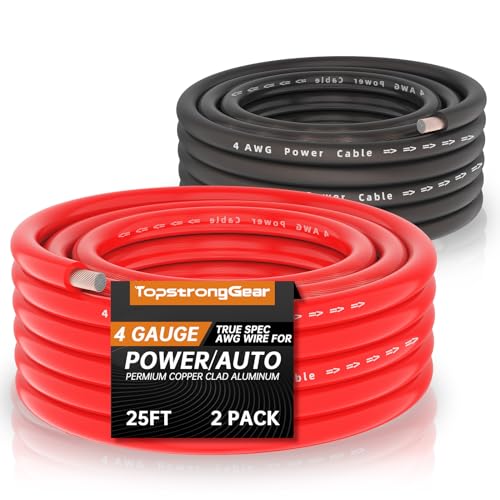 Snapklik.com : 4 Gauge Power/Ground Wire 25FT Red & 25FT Black-Copper ...