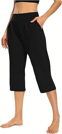 Amazon.com: Womens Capris Lounge Yoga Pants Wide Leg Summer Sweatpants Elastic Waist Workout ...