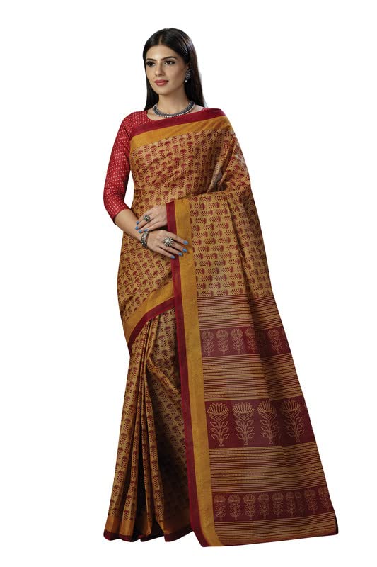 Buy SHANVIKA Women's Pure Cotton Traditional Prints Saree With Blouse ...