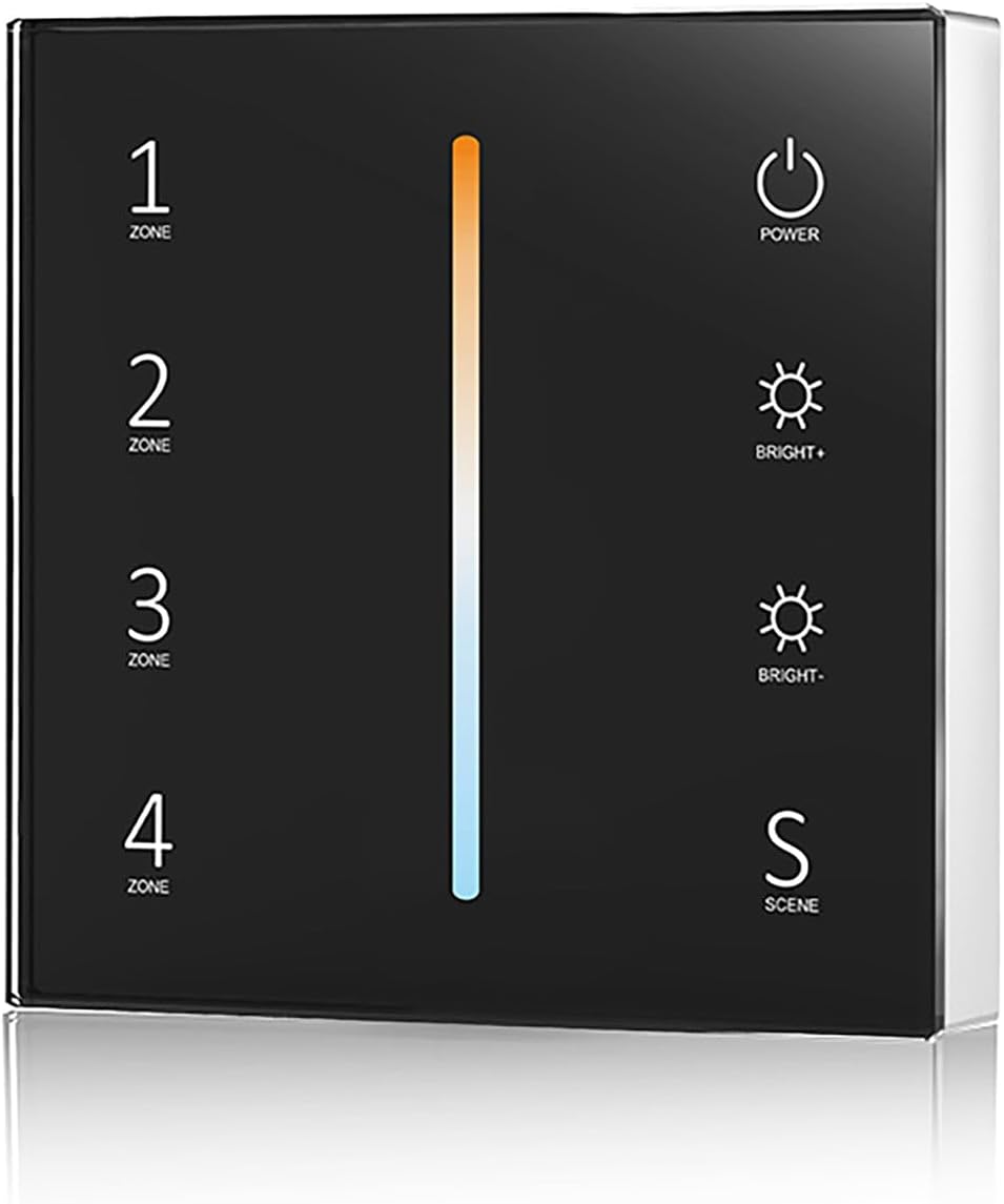 Black 4 Zone 2.4GHz RF Wireless Wall Mounted Touch Glass Panel Remote ...