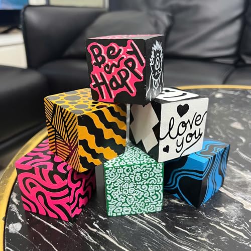 Amazon.com: Set of 6 Hand-Painted Wooden Blocks – Colorful 5x5x5 cm ...