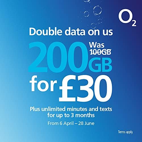 O2 100GB Data Sim includes £30 top up, 100GB Data, Unlimited Calls ...
