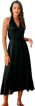 Amazon.com: COLD POSH Silk Formal Dress for Women Luxury V-Neck Elegant ...